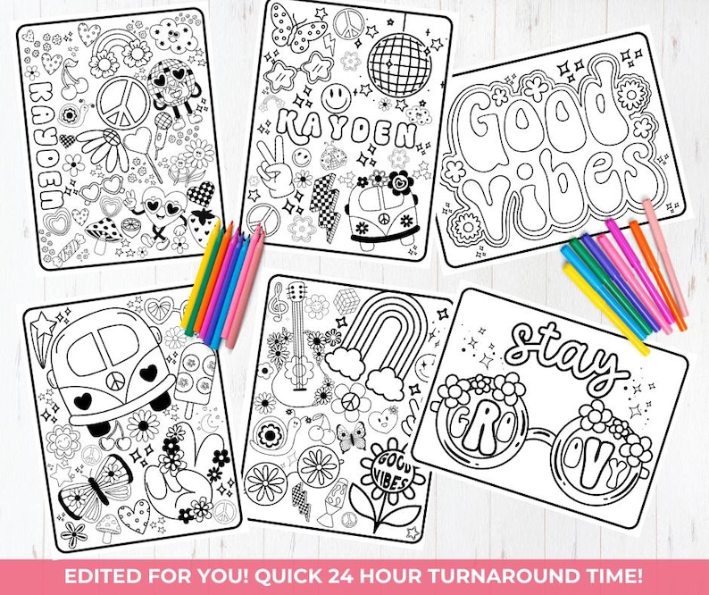 Groovy Vibes Coloring Pages, Personalized Coloring Pages, Groovy, Retro ...