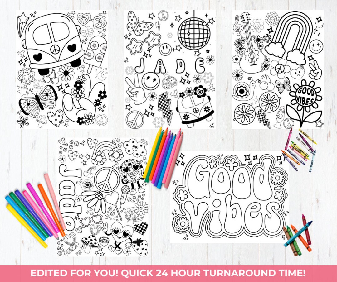 Groovy Vibes Coloring Pages, Personalized Coloring Pages, Groovy, Retro ...