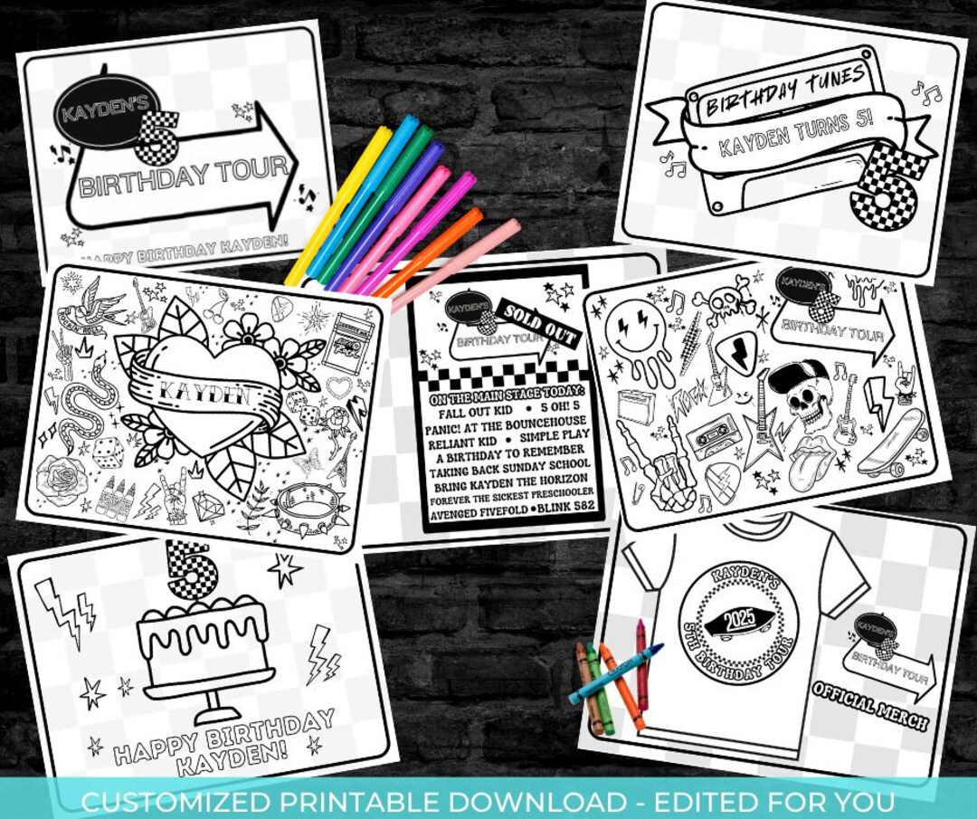Warped Five Birthday Coloring Sheets, Fifth Birthday Tour Party, 5th ...