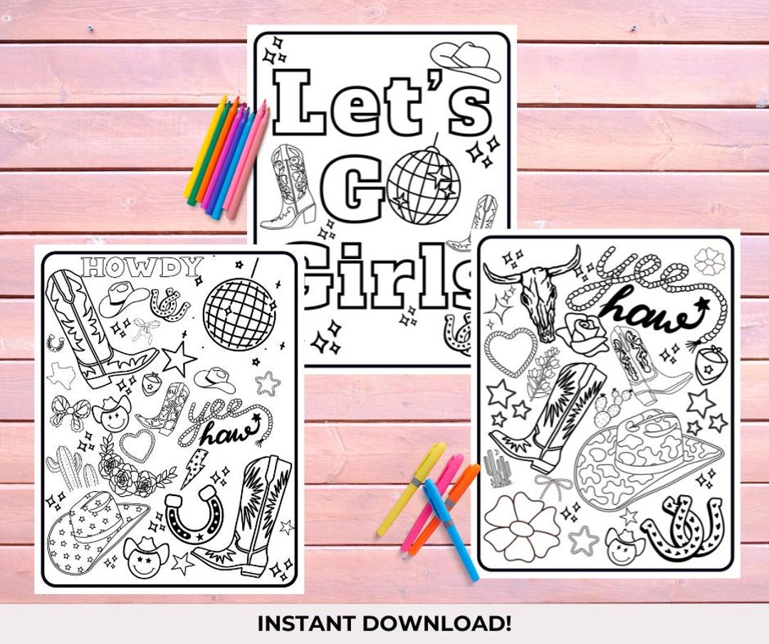 Let's Go Girls Coloring Sheets, Disco Cowgirl, Instant Download - Etsy