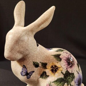 Vintage Earthenware Matte Crackle Glaze Floral Bunny Rabbit - Etsy