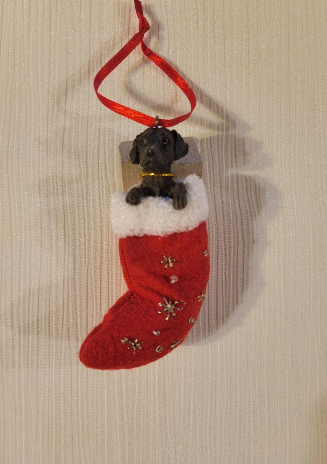 Vintage Red Cloth Christmas Stocking Ornament W/ Resin Chocolate ...