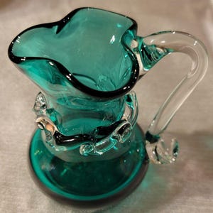 Vintage Green Hand Blown Pilgrim Glass Pitcher - Etsy