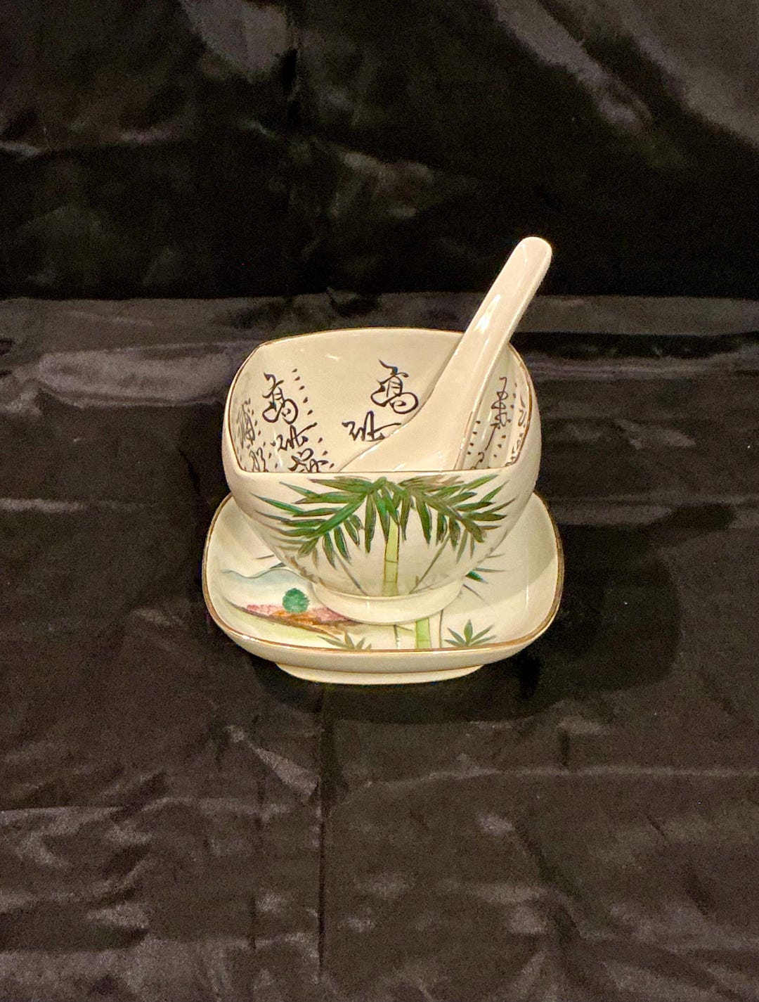Vintage 3 Piece Set of Kutani Ware Japan Porcelain Square Shaped Bowl ...