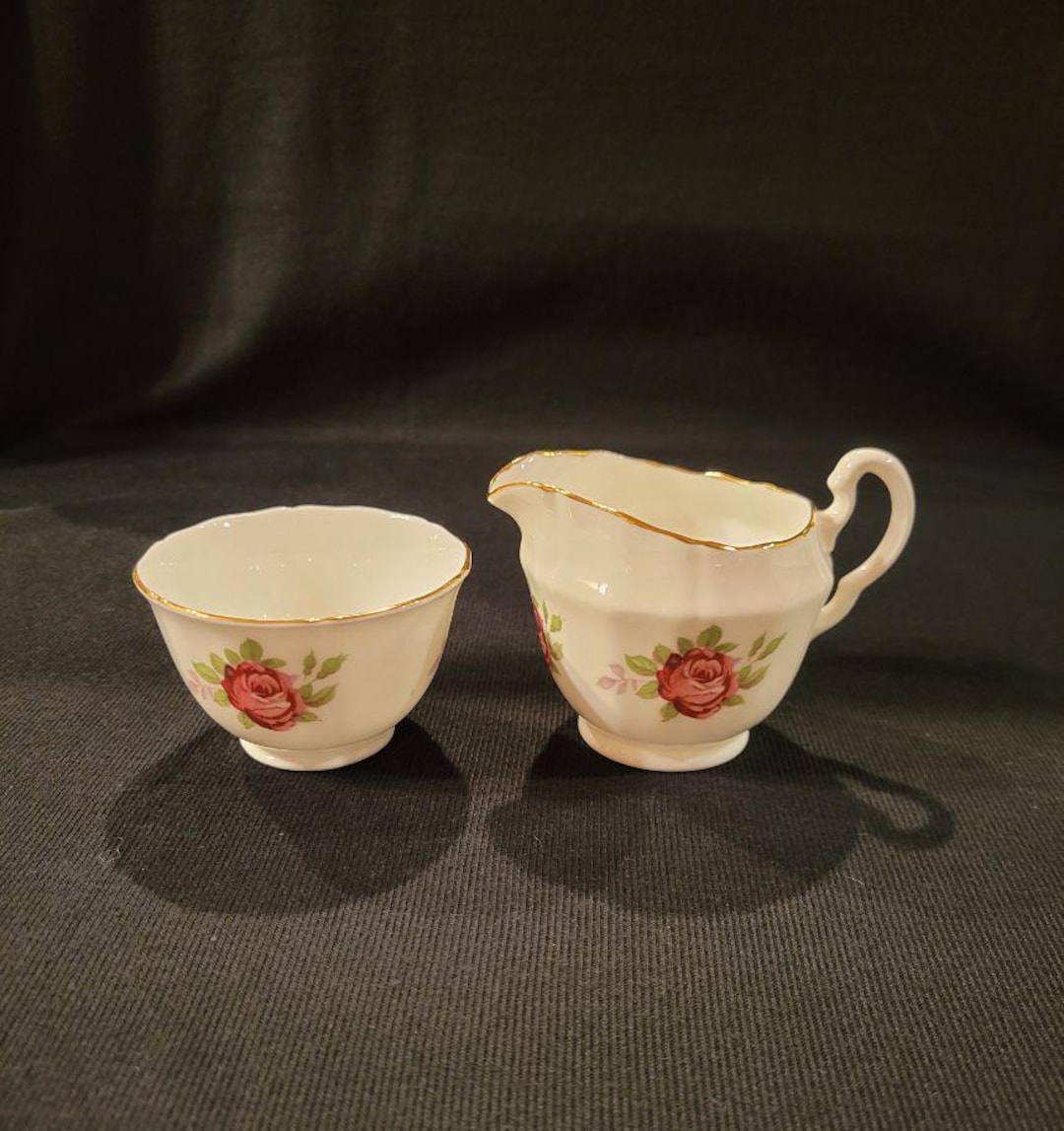 Vintage Adderley Fine Bone China Rose Pattern Sugar and Creamer Set ...