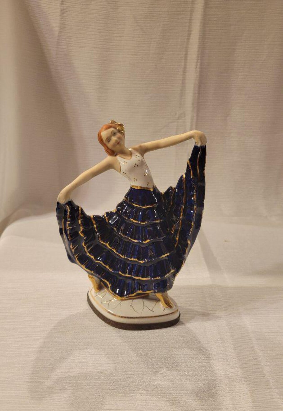 Vintage Art Deco Moriyama Dancing Lady Figurine Cobalt Blue Dress ...