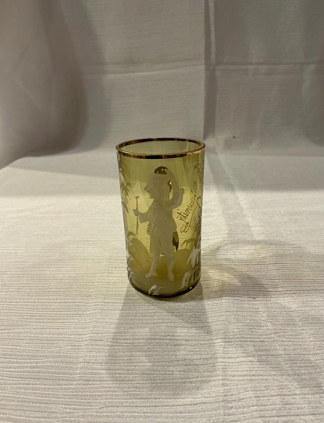 Antique Olive Green Mary Gregory Handled Cup or Mug With Gold Trim ...
