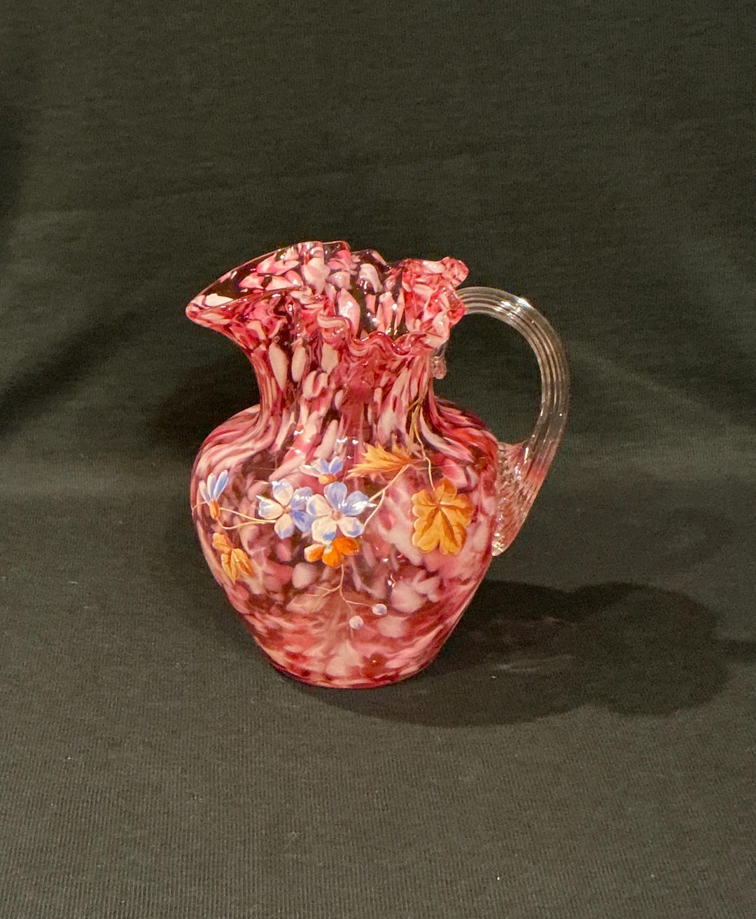 Antique Victorian Bohemian Blown Art Glass Cranberry and White Splatter ...