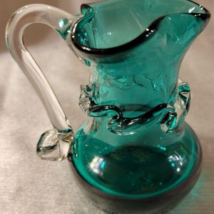 Vintage Green Hand Blown Pilgrim Glass Pitcher - Etsy