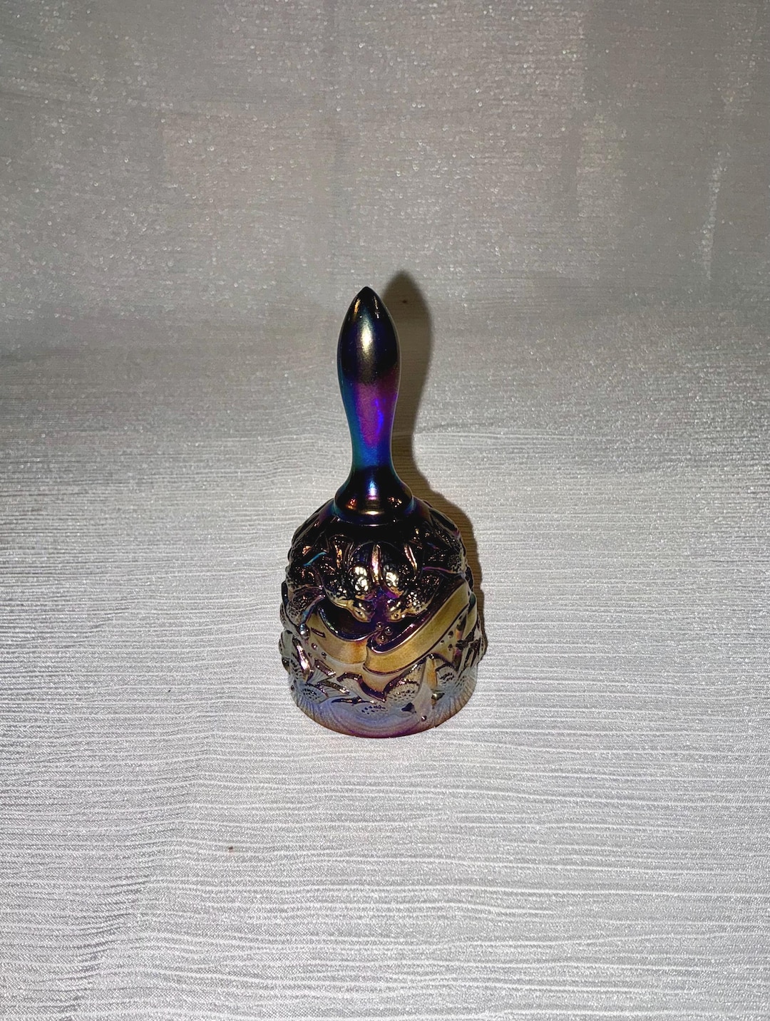 Vintage 1980’s Fenton Glass Cobalt Blue Carnival Glass Love Birds Bell ...