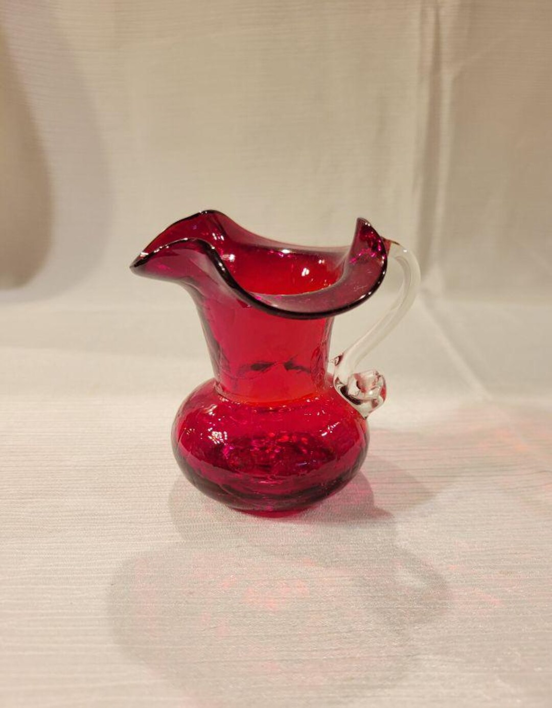 Vintage Pilgrim Glass Ruby Red Crackle Hand Blown Glass Pitcher or Vase ...