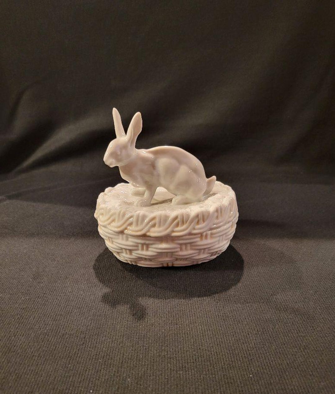 Vintage Glazed Porcelain Basket Weave Rabbit Bunny Trinket Box - Etsy