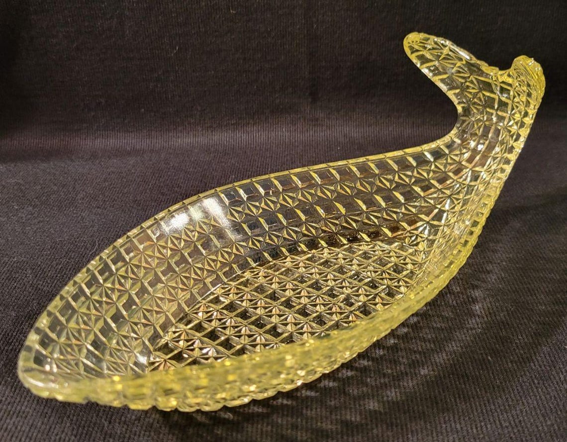 Antique Early 1900's Vaseline Uranium Glass Fish / Whale Tail Dish - Etsy