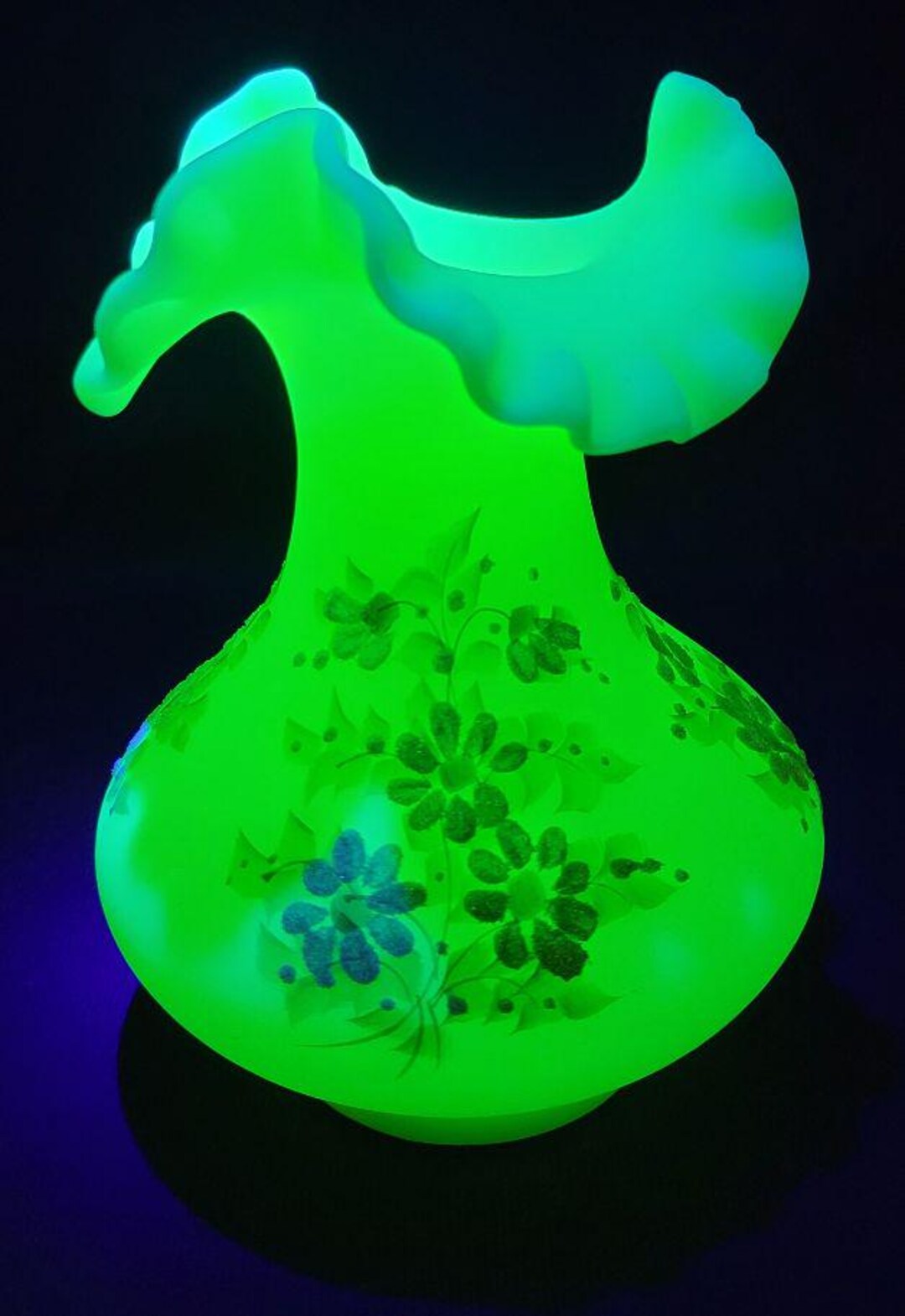 Vintage Fenton Glass Satin Uranium Custard Vase Signed Corelene ...