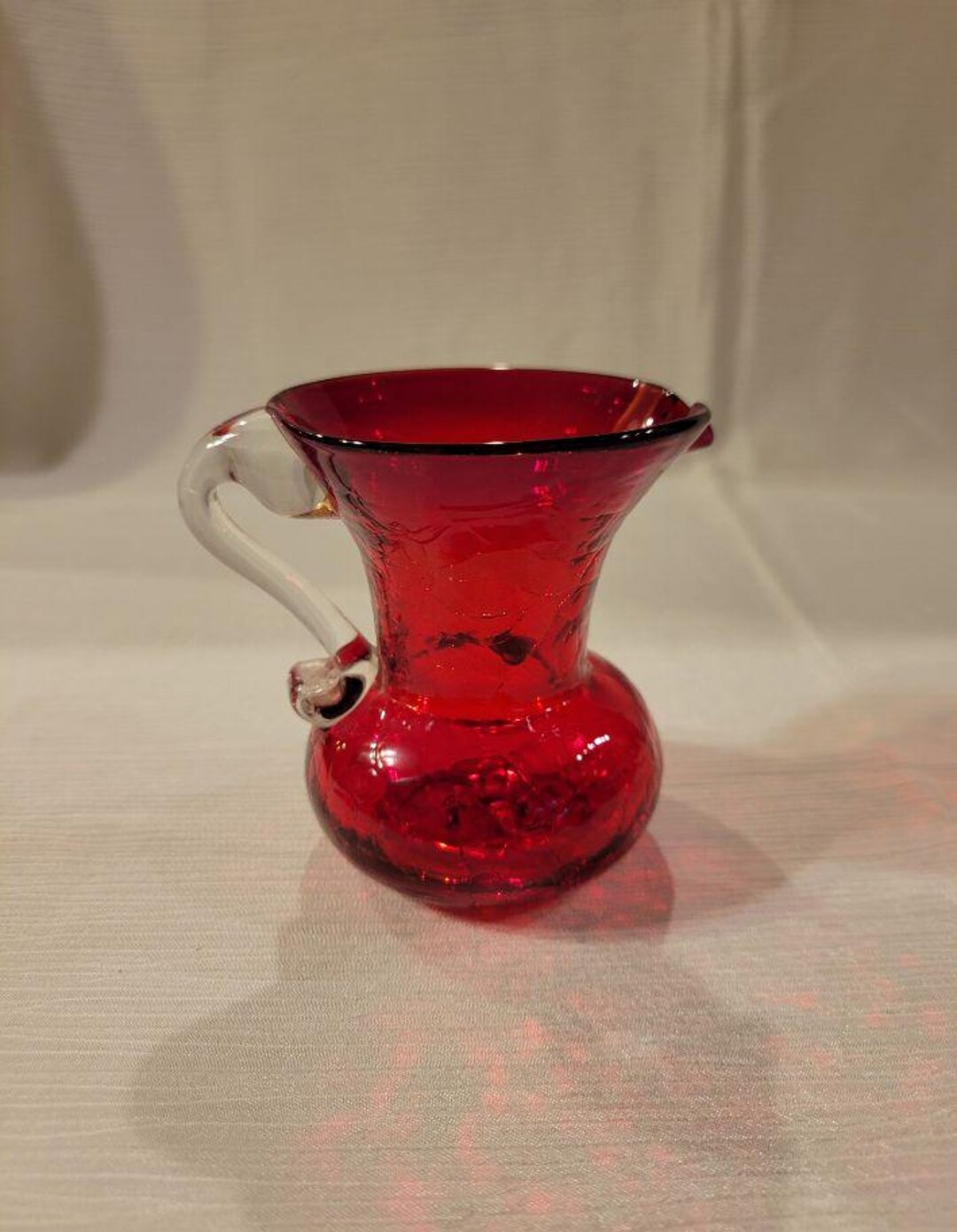 Vintage Pilgrim Glass Ruby Red Crackle Hand Blown Glass Pitcher or Vase ...