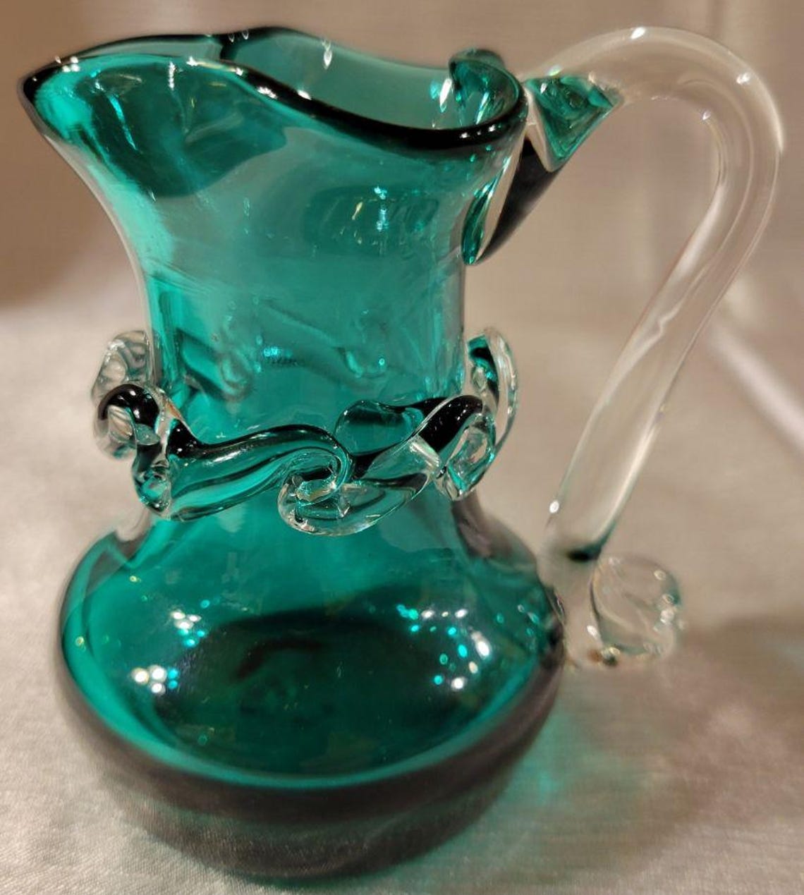 Vintage Green Hand Blown Pilgrim Glass Pitcher Etsy