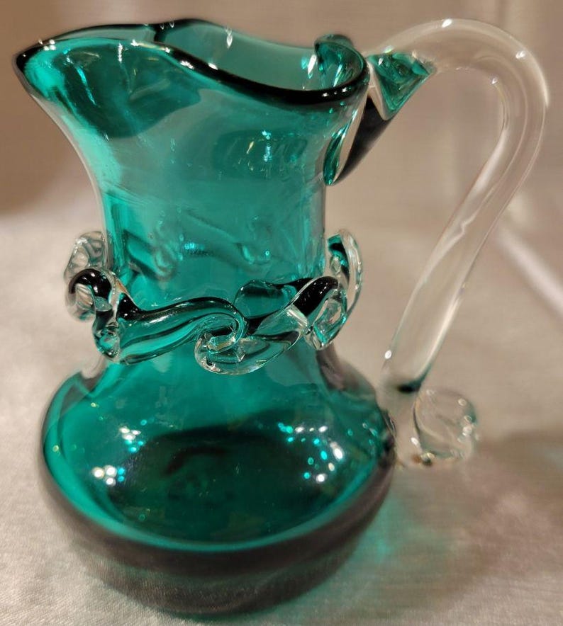 Vintage Green Hand Blown Pilgrim Glass Pitcher - Etsy