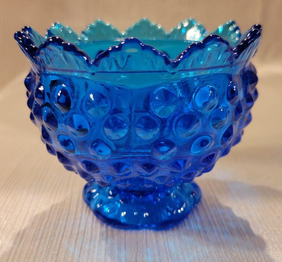 Vintage Fenton Glass Colonial Blue Hobnail Candle Bowl - Etsy