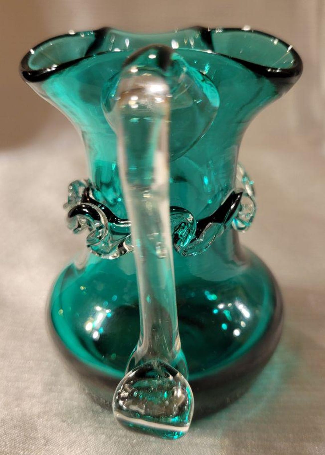 Vintage Green Hand Blown Pilgrim Glass Pitcher - Etsy