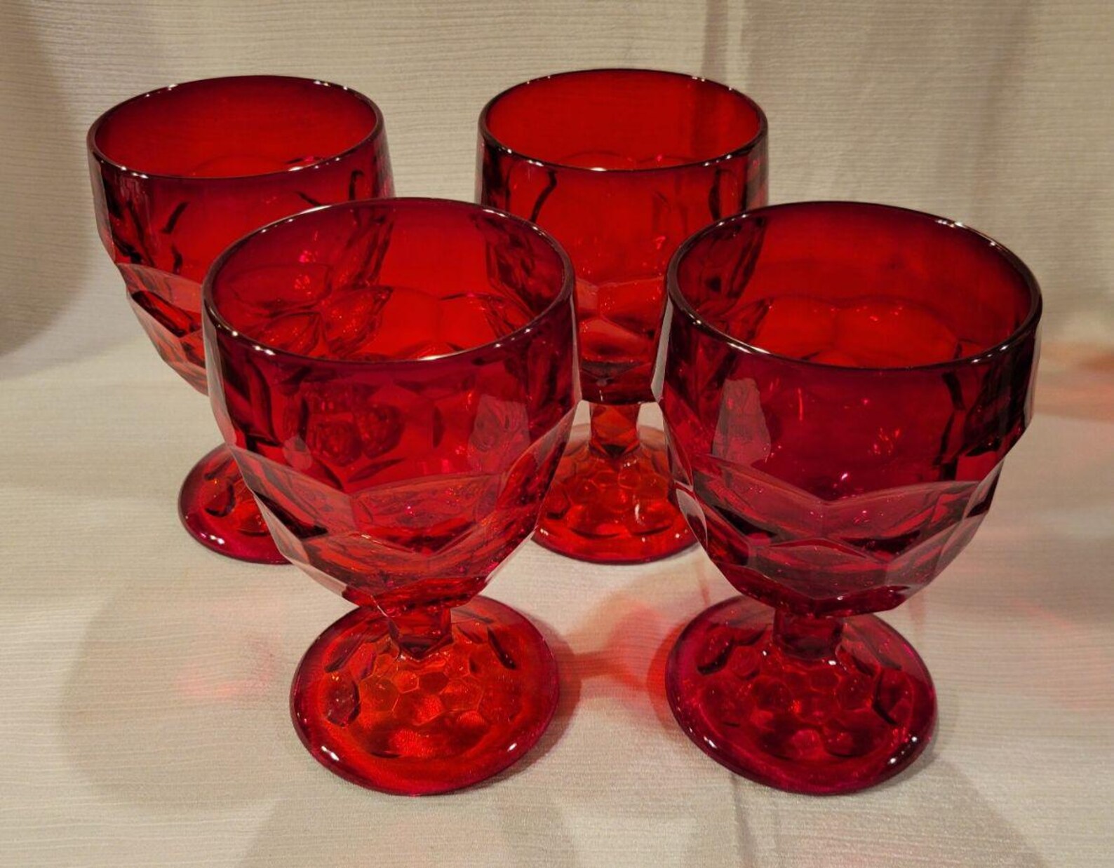 Set of 4 Vintage Viking Glass Co. Ruby Red Georgian Pattern Water ...