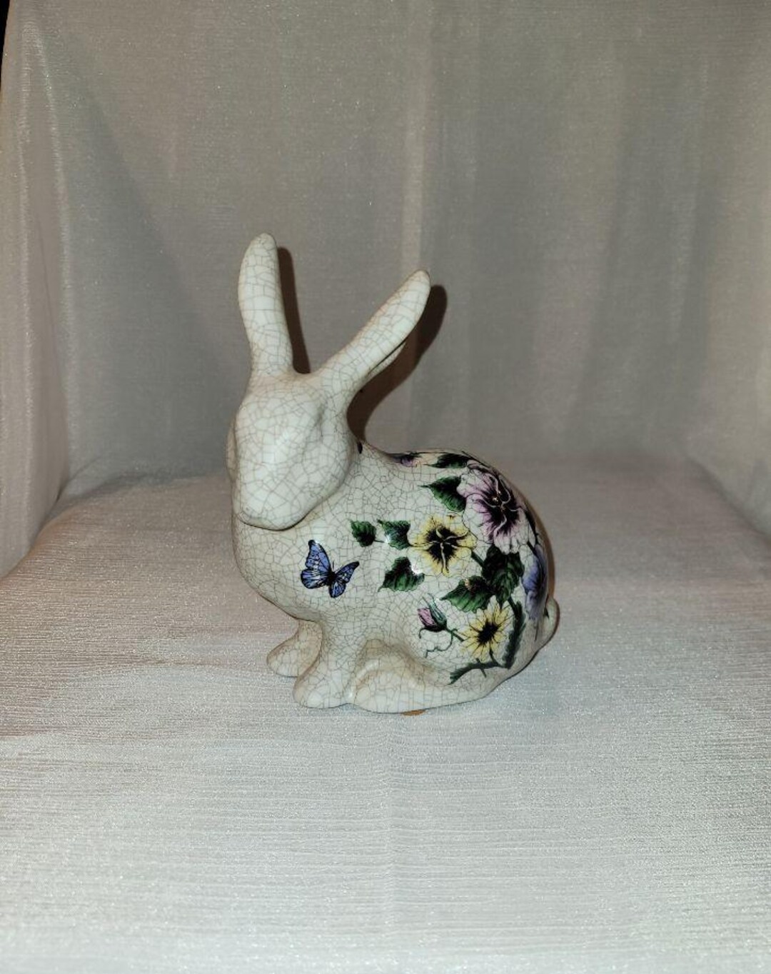 Vintage Earthenware Matte Crackle Glaze Floral Bunny Rabbit - Etsy