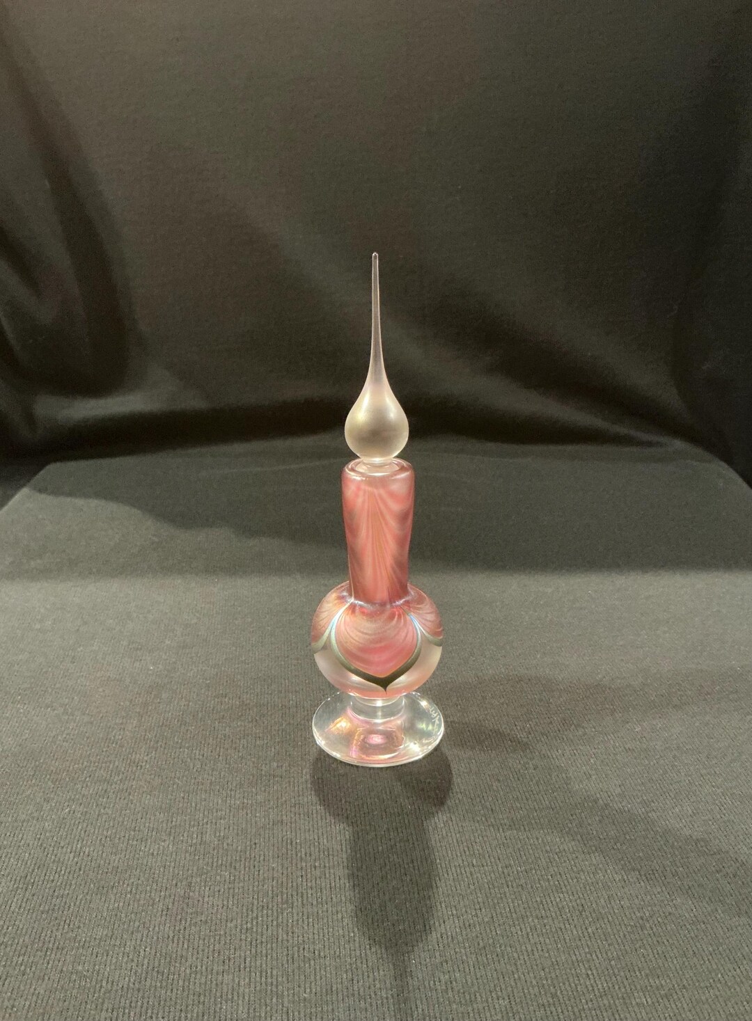 Vintage Stuart Abelman Art Glass Perfume Bottle, Pink Feather Design ...