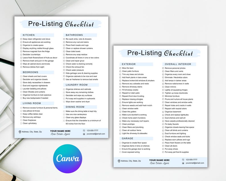 Pre-listing Checklist. Real Estate Prelisting Template. Sellers Agent ...