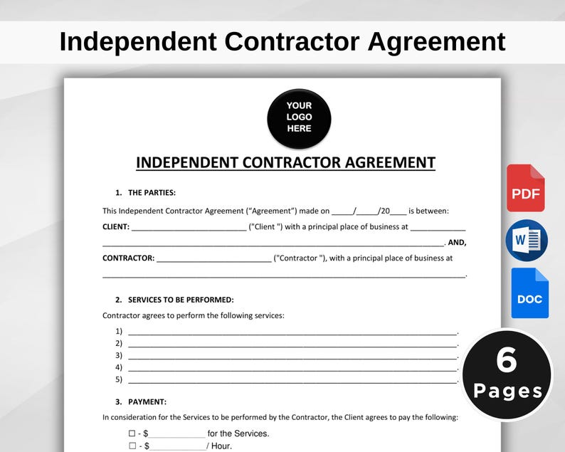Independent Contractor Agreement Template Printable. Editable ...