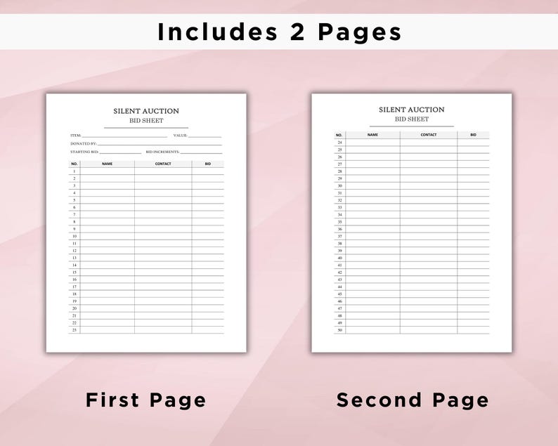 Editable Silent Auction Bid Sheet. Silent Auction Sign up Sheet ...