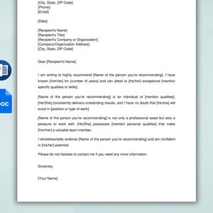 Printable Personal Reference Letter Template. Letter of Recommendation ...