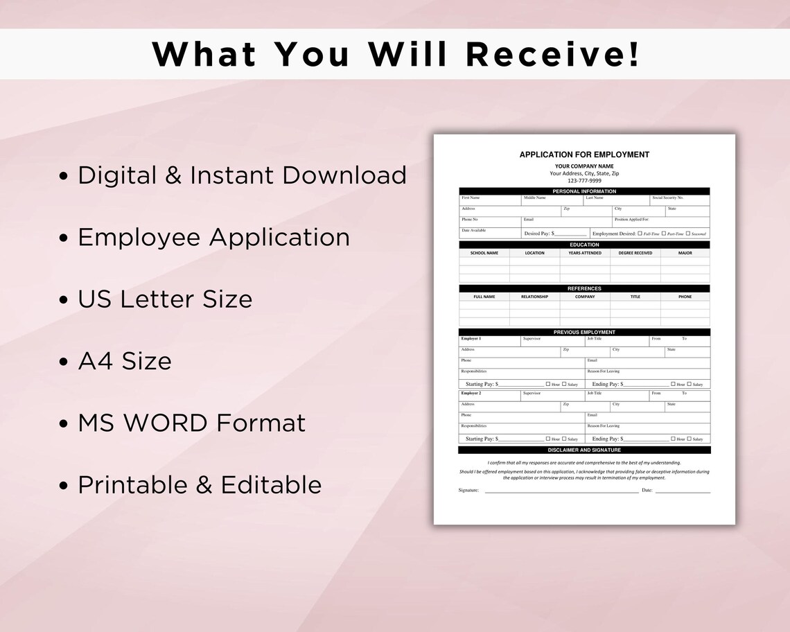 Job Application Template. Printable Employee Application. Application ...