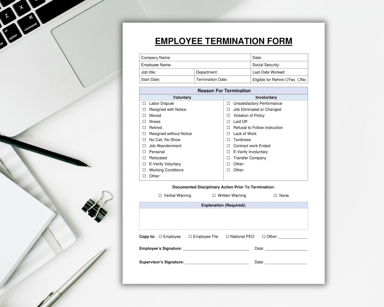 Employee Termination Form Editable. Printable Employee off Boarding Form. HR Terminate Employee ...