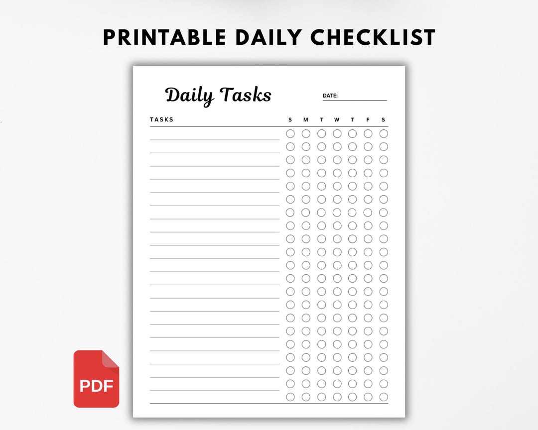 Printable Daily Checklist | Daily Task Checklist Template | Weekly to ...