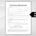 Printable Purchase Agreement Template. Editable Purchase and Sale ...