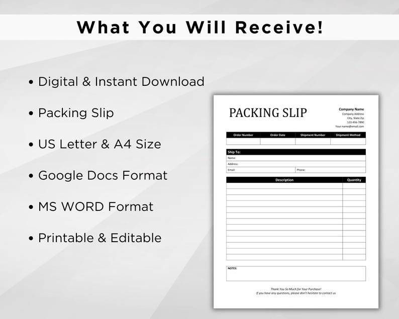 Packing Slip Template. Editable Small Business Packing Slip Template ...