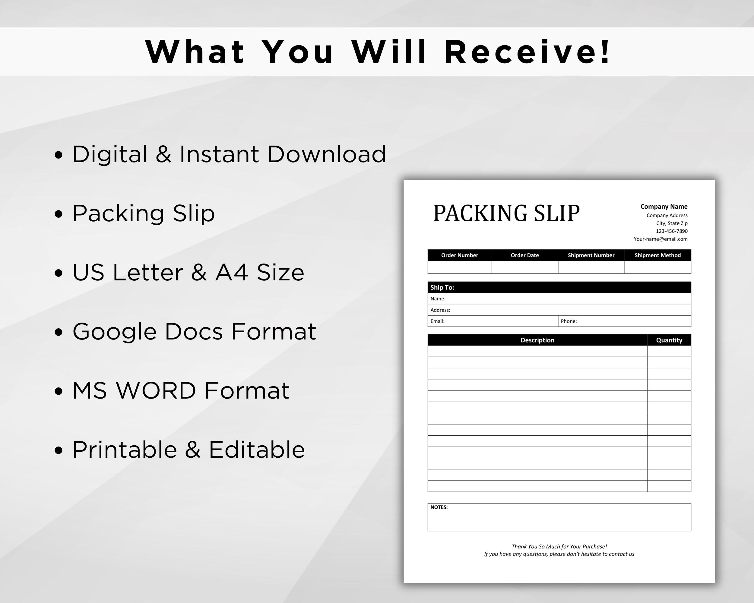 Packing Slip Template. Editable Small Business Packing Slip Template ...
