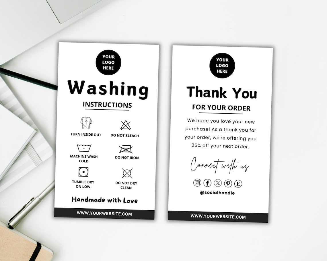 Editable Washing Instructions Card. Printable Clothing Shirt Care Card ...