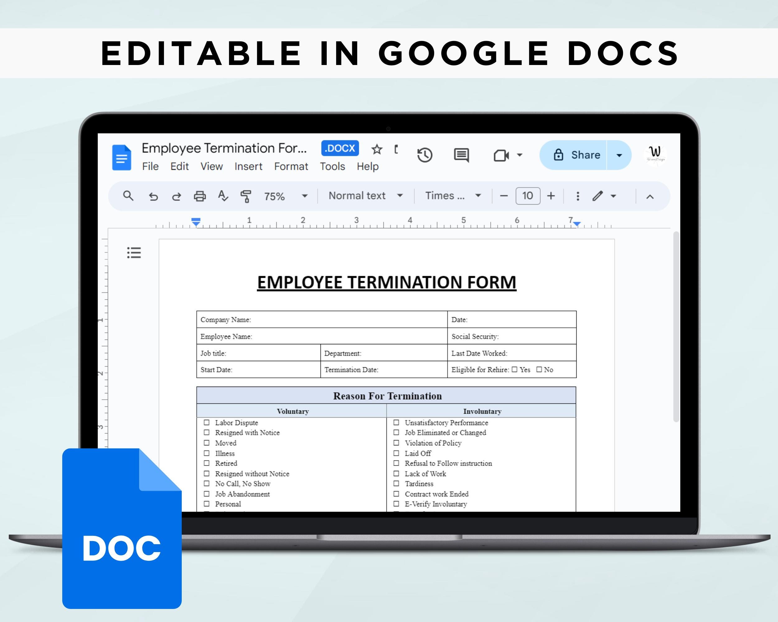 Employee Termination Form | Editable HR Offboarding Template ...