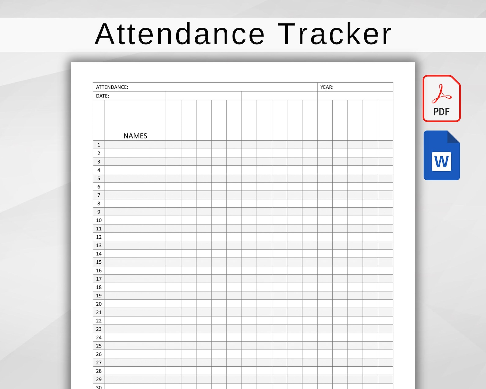 Attendance Tracker Printable. Attendance Sheet Template. Attendance ...