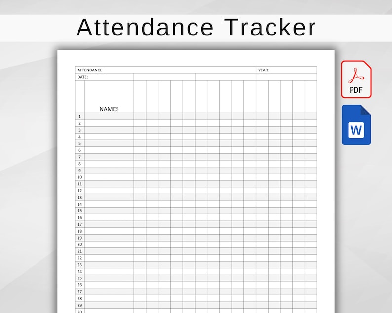 Attendance Tracker Printable. Attendance Sheet Template. Attendance ...