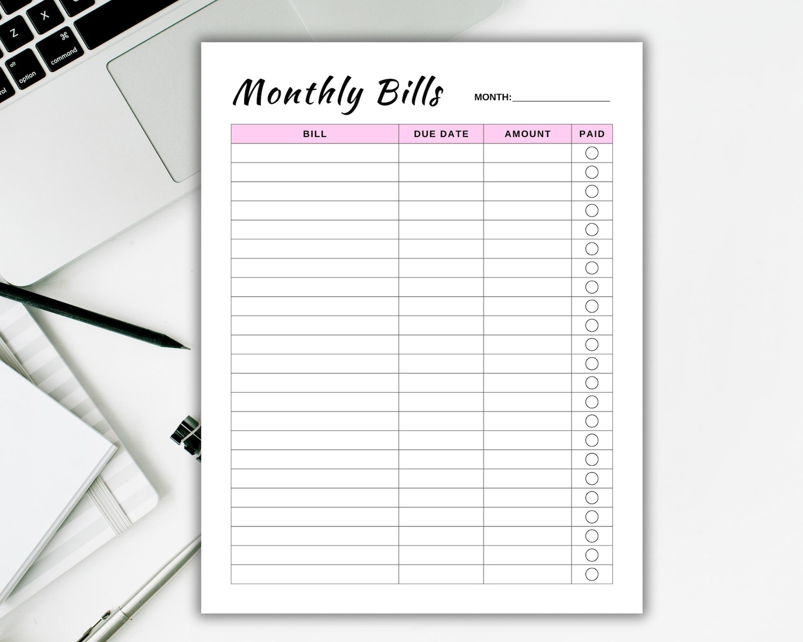 Printable Monthly Bill Log. Bill Planner. Bill Payment Checklist ...