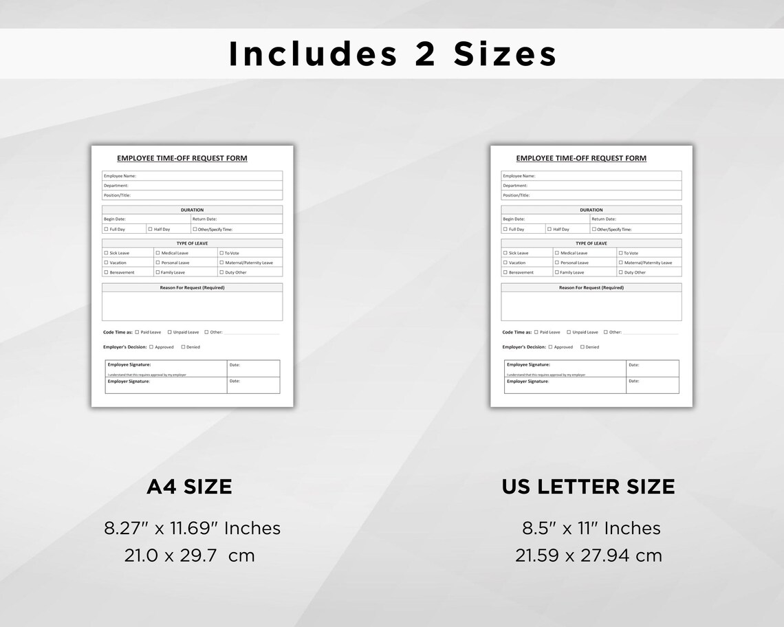 Employee Time-off Request Template Printable Vacation Request Form PTO ...