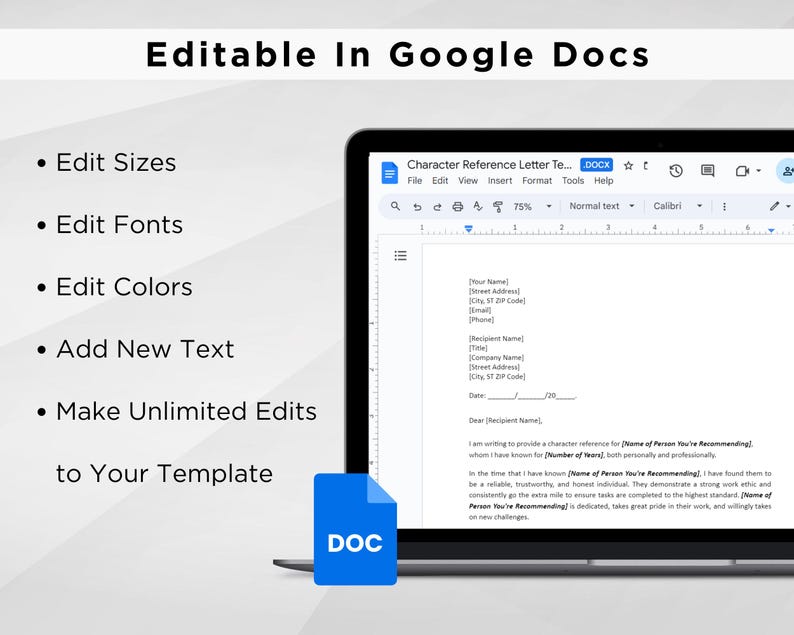 Professional Character Reference Letter Template. Printable Letter of ...
