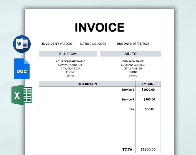 Invoice Template, Minimalist Invoice Design, Editable PDF Invoice ...