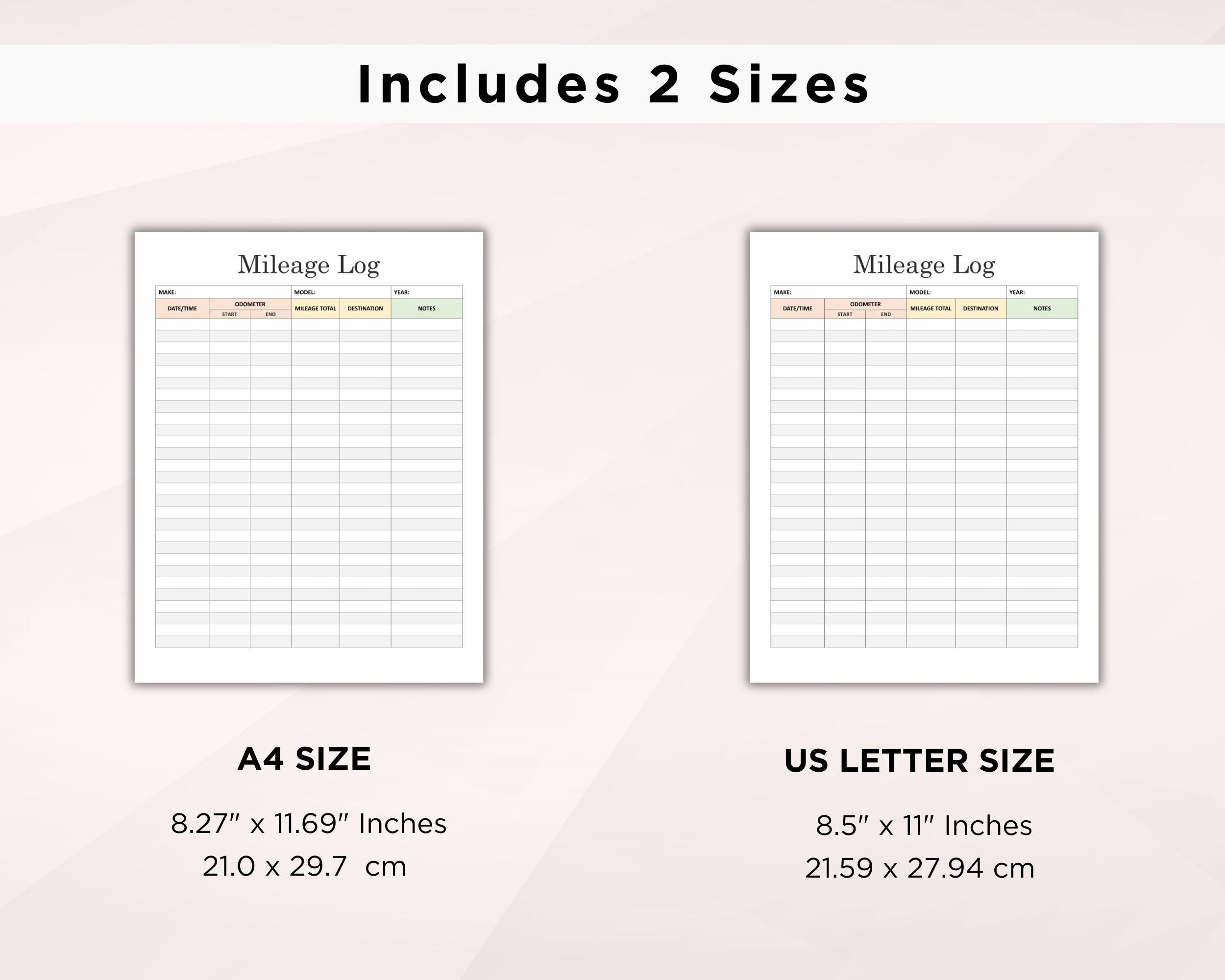 Mileage Log Printable PDF. Vehicle Miles Travelled Tracker. Mileage ...