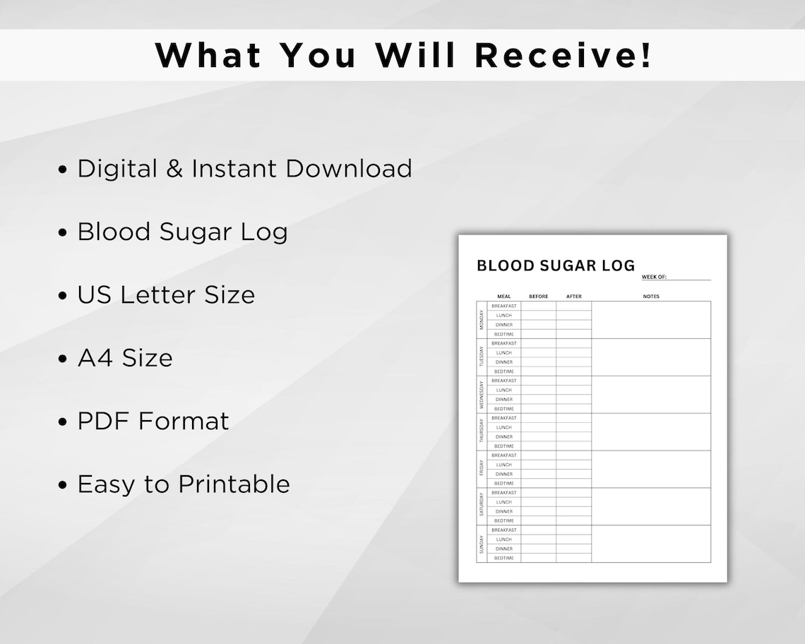 Blood Sugar Tracker Printable PDF, Blood Glucose Log, Weekly Diabetic ...