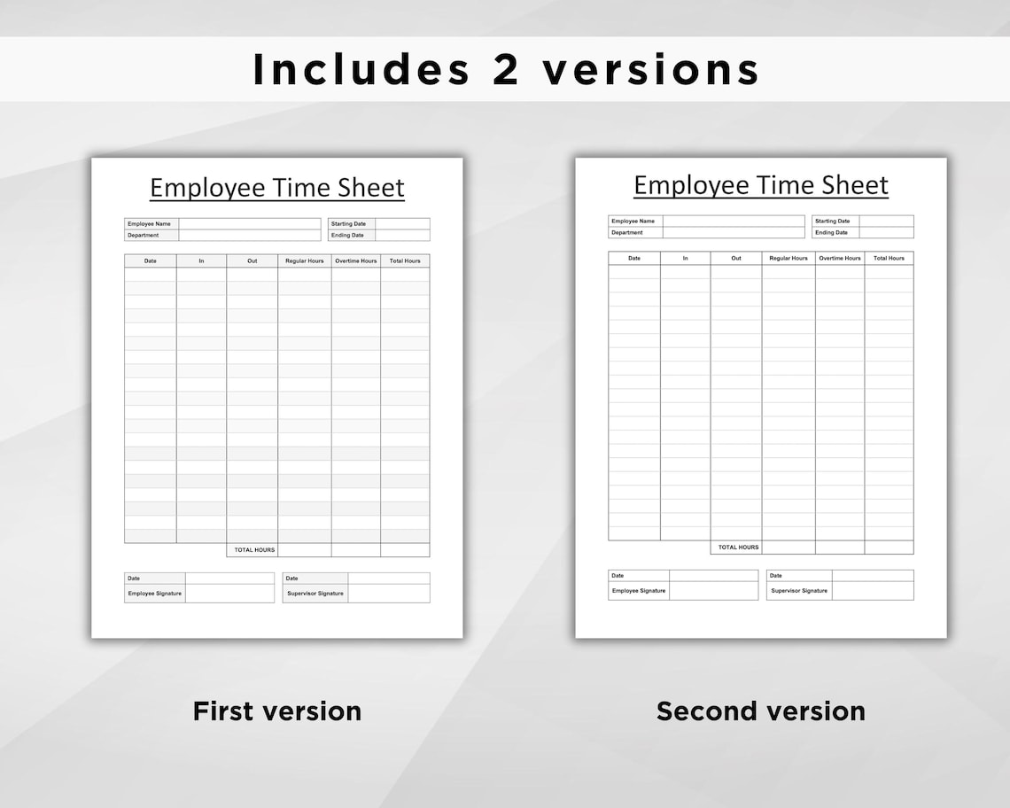 Employee Time Sheet Template Printable. Editable Time Card. Work ...