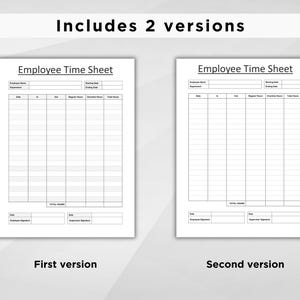 Employee Time Sheet Template Printable. Editable Time Card. Work ...