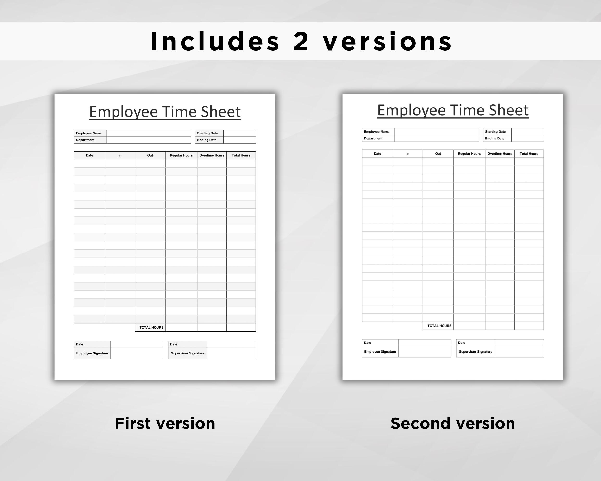 Employee Time Sheet Template Printable. Editable Time Card. Work ...