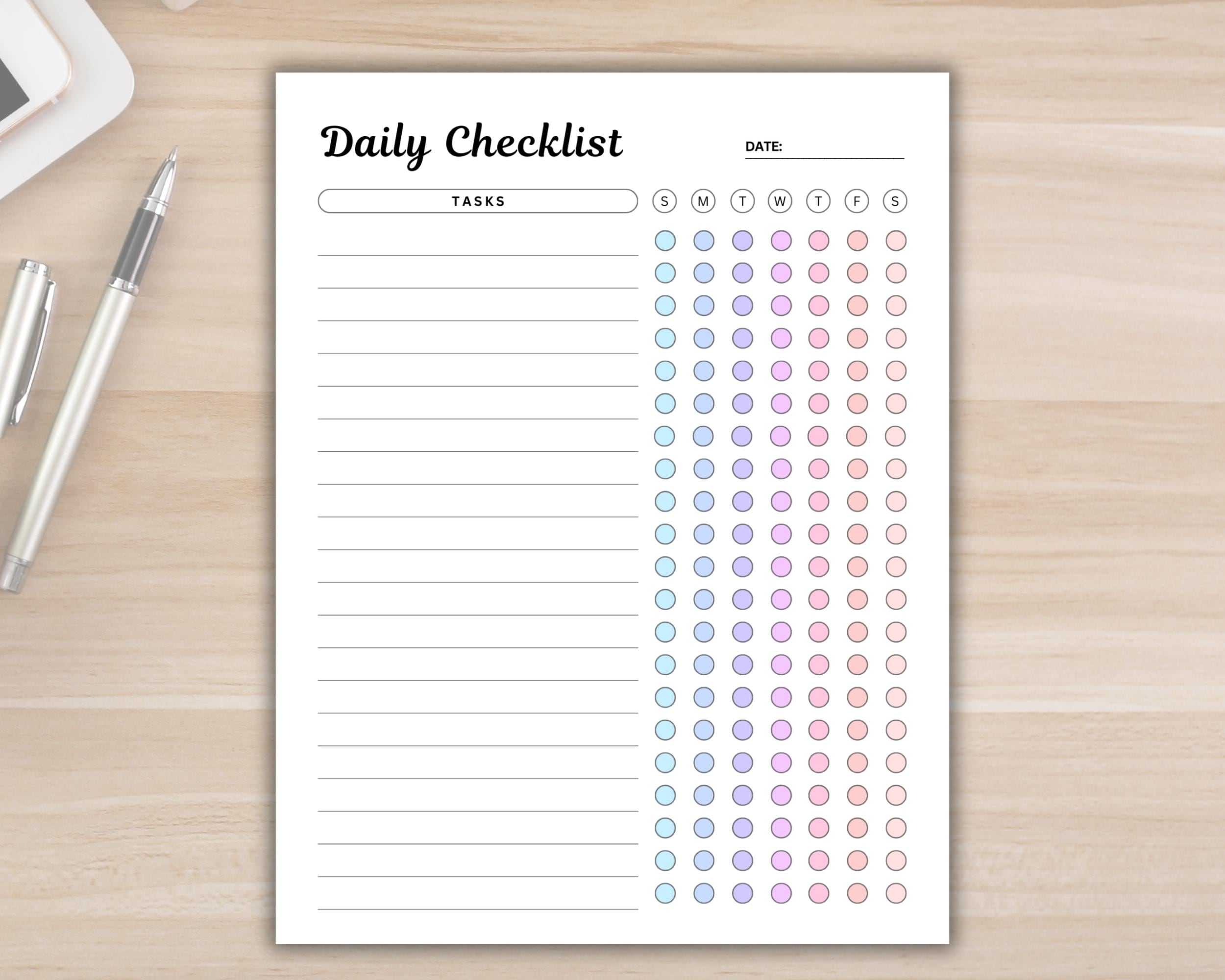 Daily Task Checklist Template. Print at Home Weekly Habits. Weekly to ...